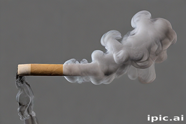 An Artistic Close-Up of a Smoldering Cigarette Releasing Wispy Smoke