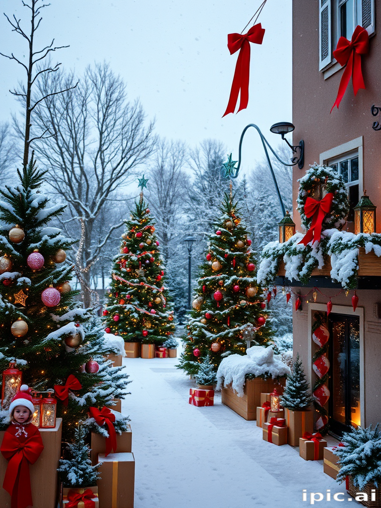 Enchanting Winter Wonderland with Christmas Trees and Festive ...