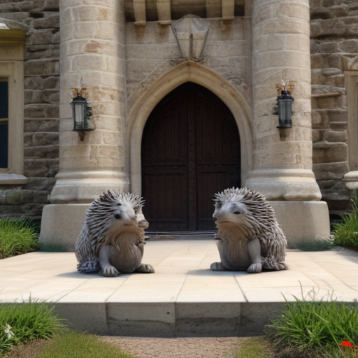 a big castle with 2 hedgehog statues outside the entree way