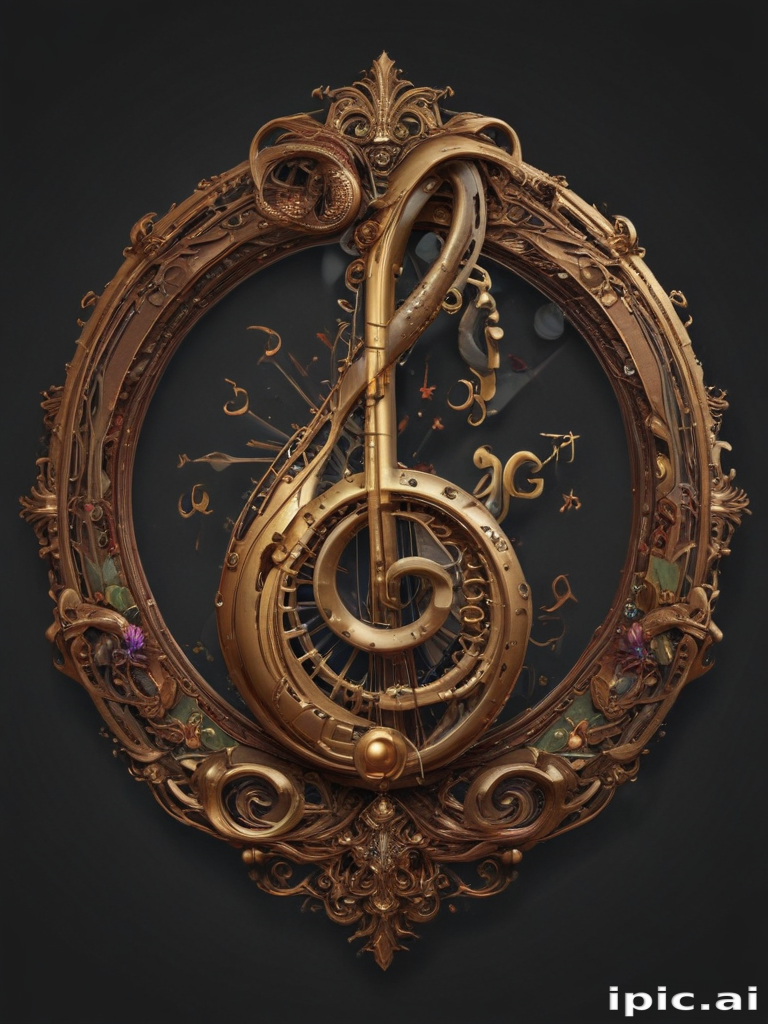 Intricate Golden Musical Note Framed by Ornate Decorative Patterns and ...