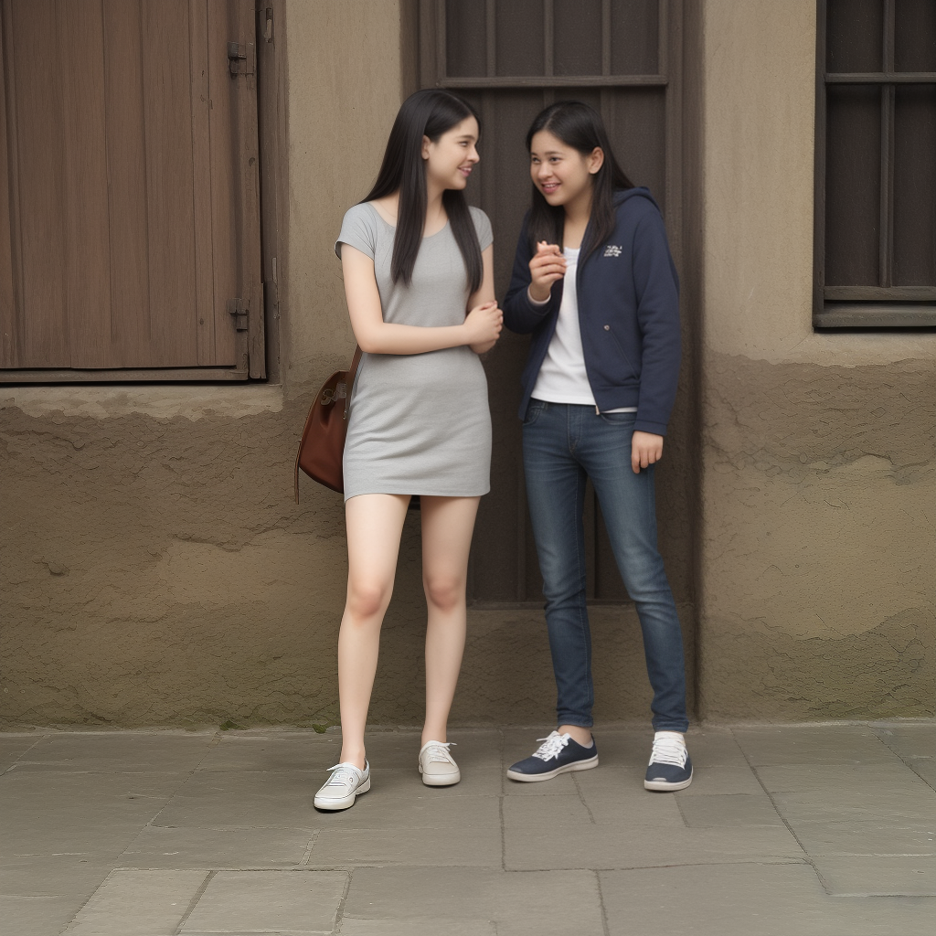 Two Friends Sharing a Joyful Moment on a Charming Street Corner