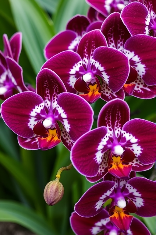 Vibrant Purple Orchids Blooming Gracefully Amidst Lush Green Foliage
