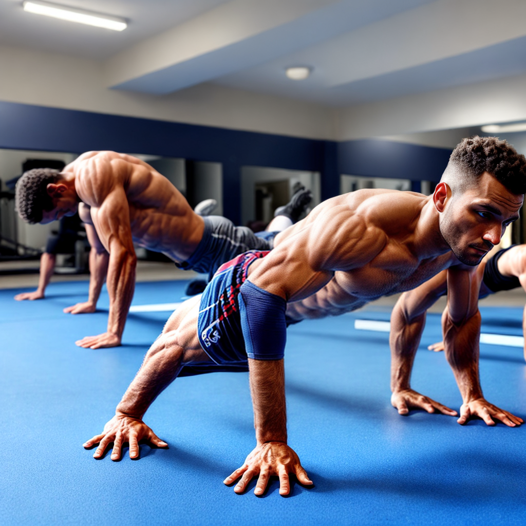 Men doing pushups in buff