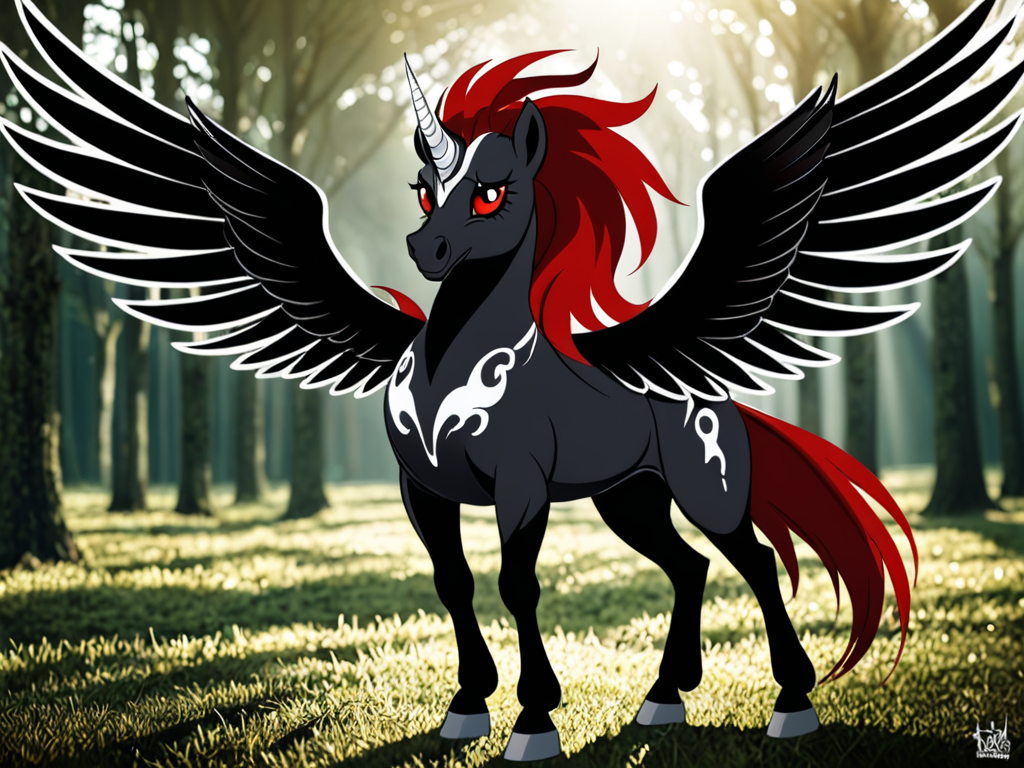 mlp pony mare dark alicorn white markings on face red eyes red and ...