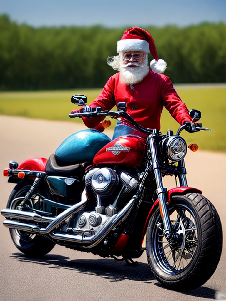 cartoon santa riding a harley davidson sportster with a white fuel tank ...