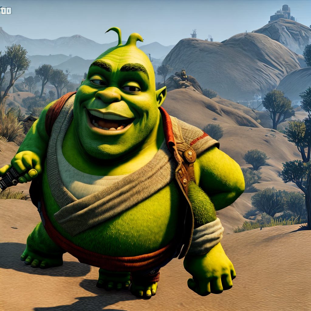 shrek in GTA with CJ with a shootgun