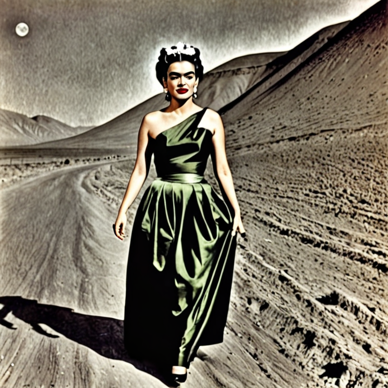 frida kahlo walking in a moon with marilyn monroe