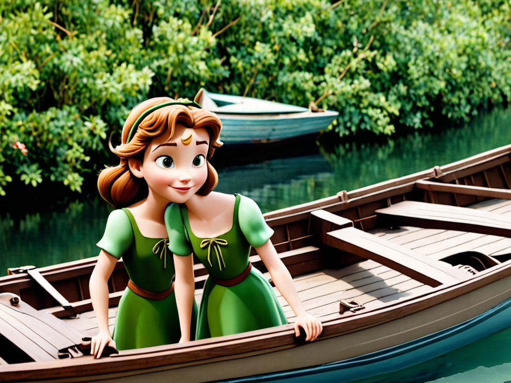 Wendy Darling fron cartoon Peter Pan in a boat