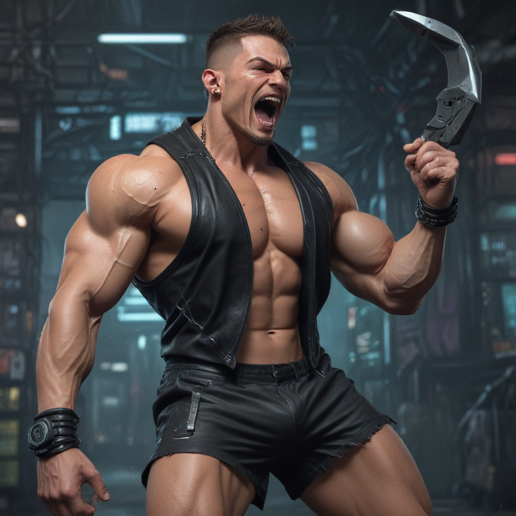 draw a boomer super muscled screaming and laumvhing a boomerang in ...
