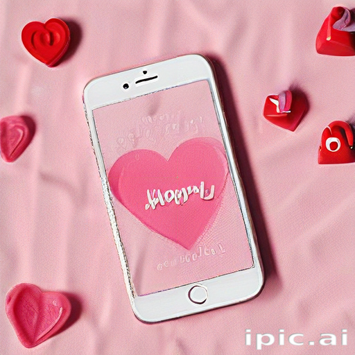 Valentine's Day Celebration: A Romantic Phone Display Surrounded by Hearts