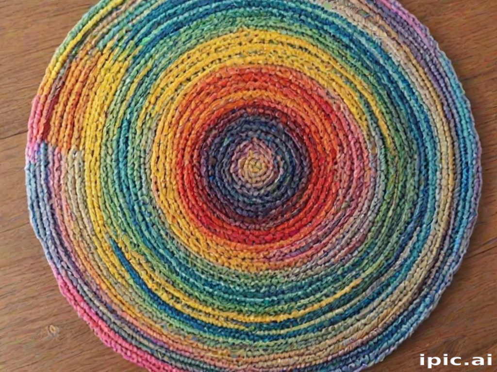 Colorful Spiral Design of a Handmade Round Textile Art Piece