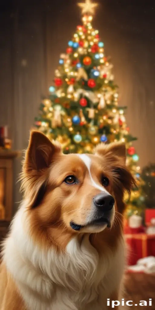 A Joyful Holiday Scene Featuring a Dog with a Festive Christmas Tree.