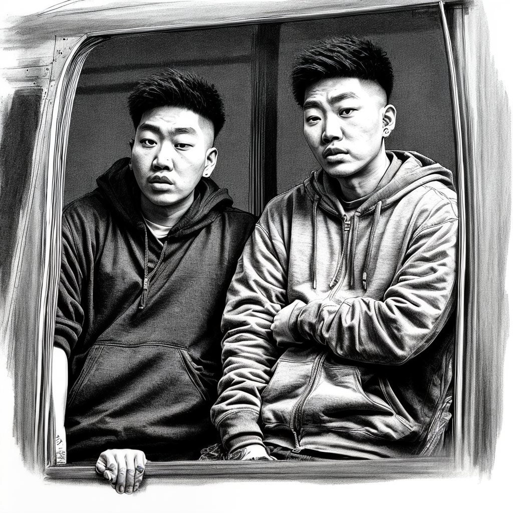 ASIAN HIP HOP RAPPER IS SINGING INSIDE THE BUS. COMIC BOOK. SKETCH ...