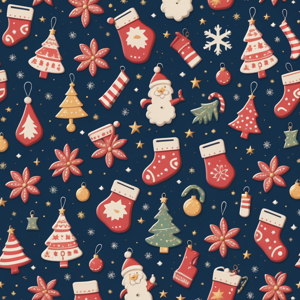 Colorful Christmas Pattern Featuring Festive Ornaments, Trees, and ...