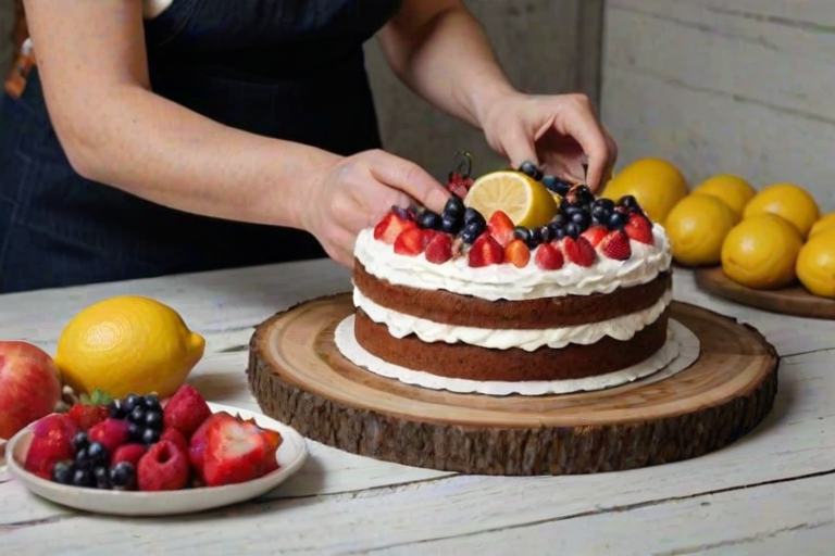 Deliciously Decorated Layer Cake with Fresh Berries and Lemon Slices