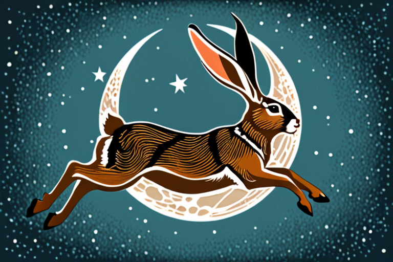 Jackalope art nouveau style jumping over the moon