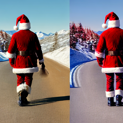santa with elves and reindeer exercise in freezing north pole