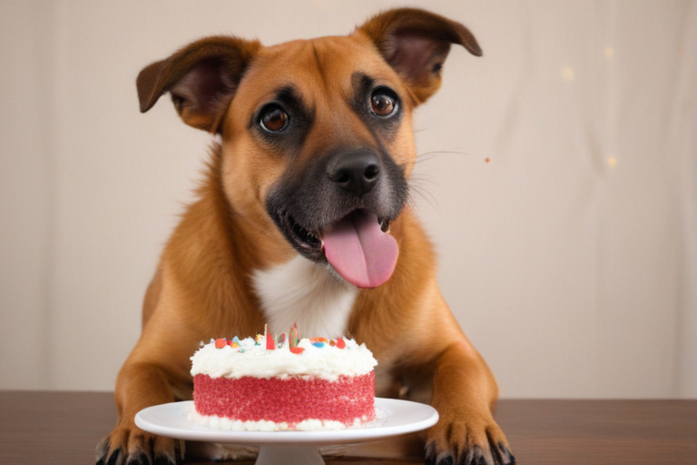 Dog eating cake