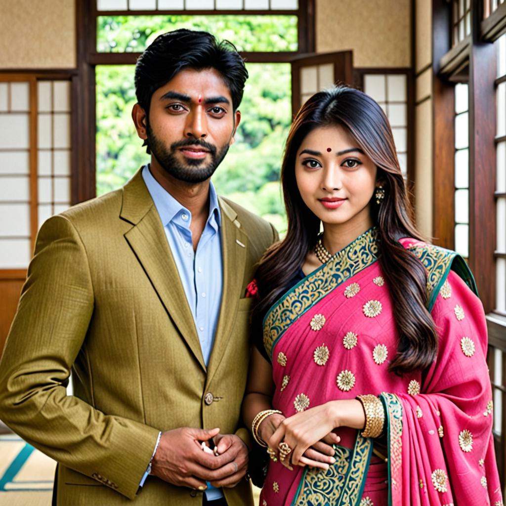 a Japanese girl and Indian guy together