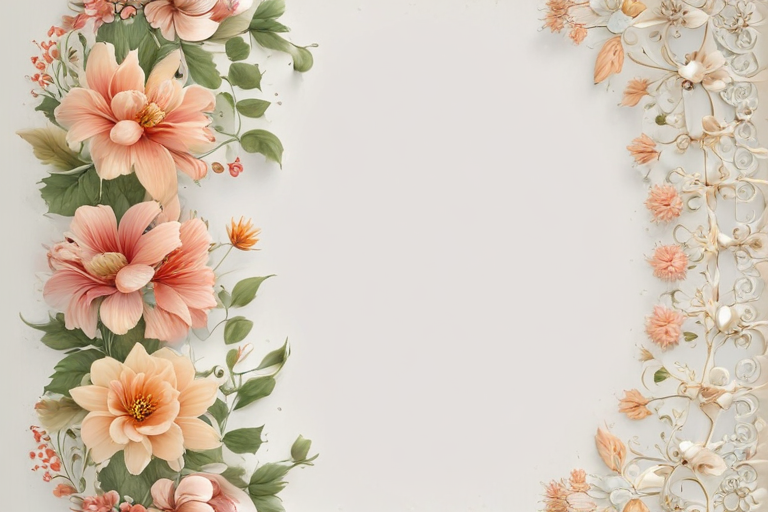 Delicate Floral Frame with Soft Peach Blooms and Elegant Decorative Accents