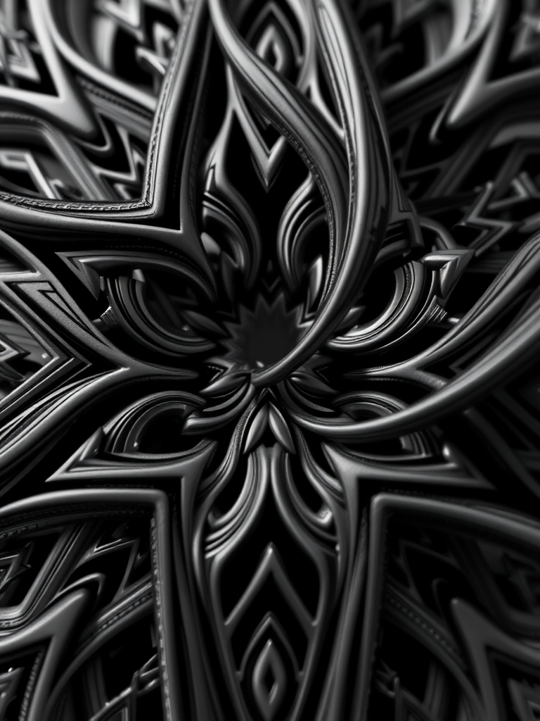 Generate a high-contrast monochrome abstract design with intricate ...