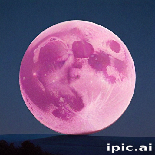A Stunning Pink Moon Illuminating the Night Sky Over a Serene Landscape.
