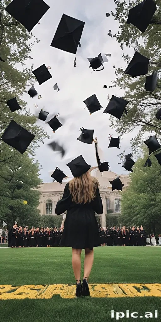 Celebrating Graduation Day: Caps Fly High in Joyful Ceremony Moment