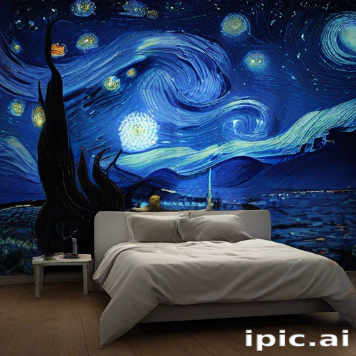 Serene Bedroom Decorated with a Stunning Starry Night Mural Design