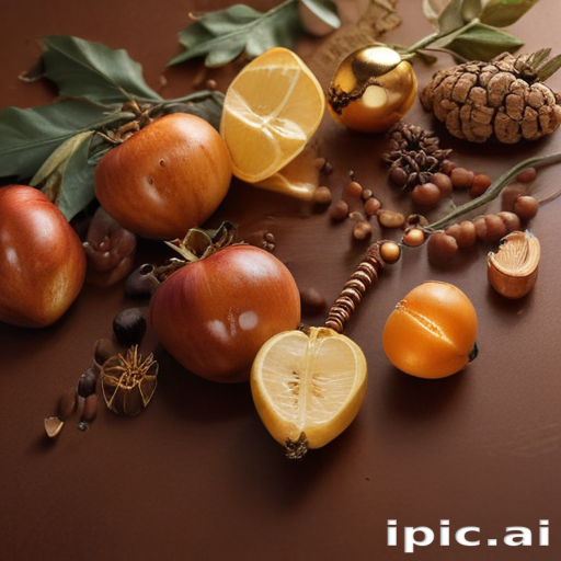 Assortment of Colorful Fruits and Natural Elements on a Rustic Background