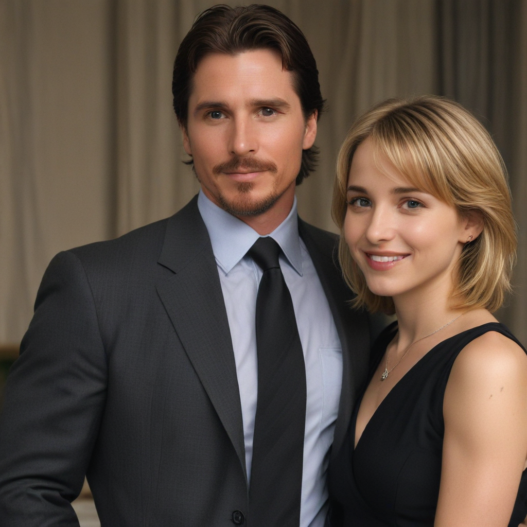 Christian bale as bruce wayne and allison mack together, happy family