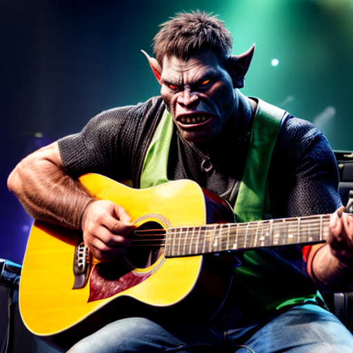 comic style male orc with black hair, pointy ears, and two big tusks ...