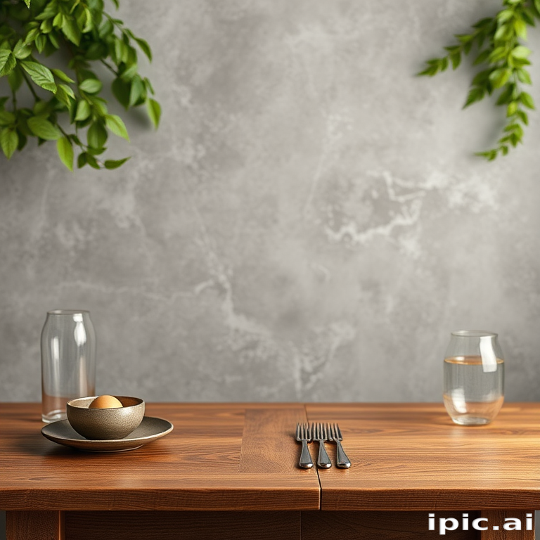 A Serene Dining Table Set with Elegant Tableware and Greenery Decor.