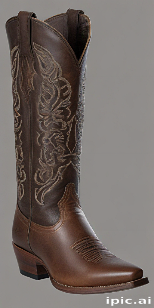 Stylish Western Cowboy Boot with Intricate Design and Rich Brown Leather