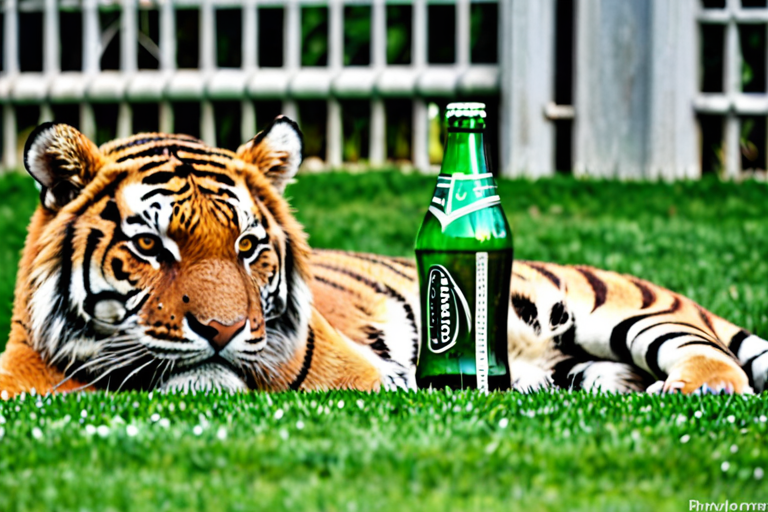 Drunk real tiger drinking heineken and the name of the tiger is Pertocu ...