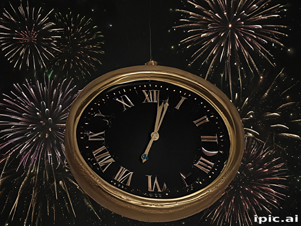 Elegant Clock Surrounded by Colorful Fireworks Celebrating a Special ...