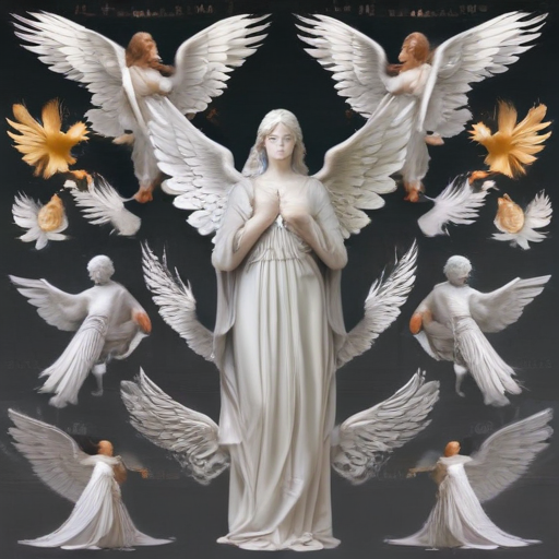 Majestic Angelic Figures Surrounded by Ethereal Wings and Divine Beings
