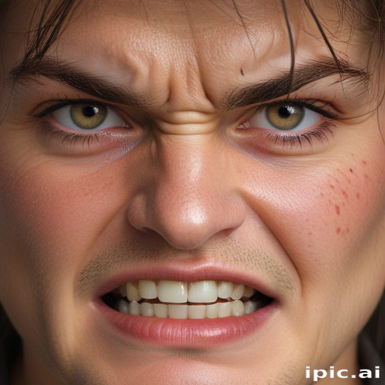 Intense Close-Up of a Person Displaying Strong Anger and Frustration.