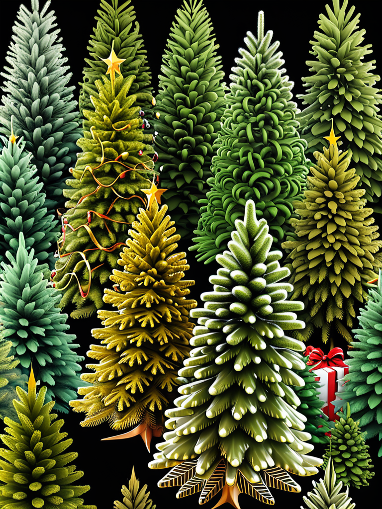 A Festive Forest of Colorful Christmas Trees Amidst Holiday Cheer.