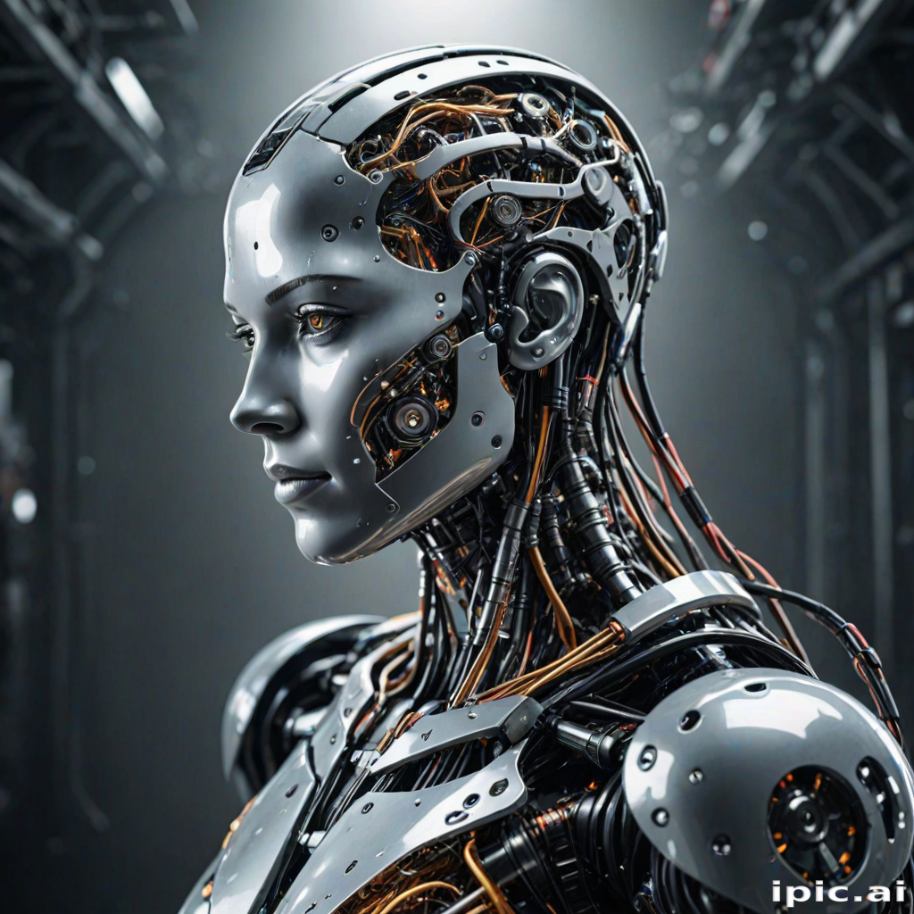 Intricate Close-Up of a Futuristic Robot with Exposed Mechanical Components