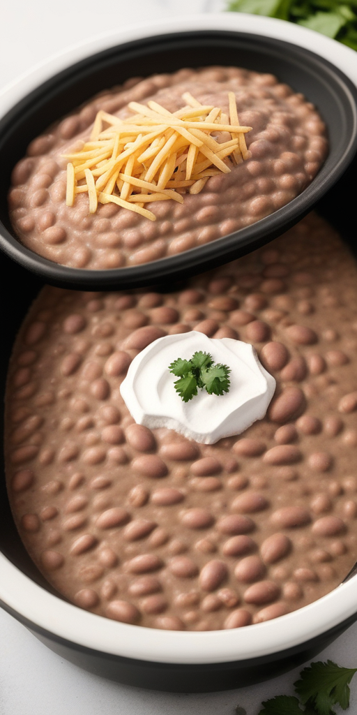 Delicious Creamy Refried Beans Topped with Cheese and Fresh Cilantro