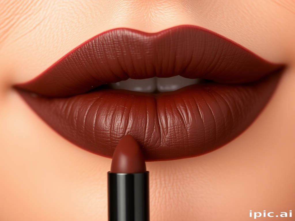 Beautiful Close-Up of Bold Brown Lipstick Application on Perfect Lips