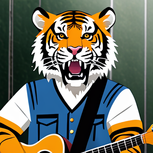 tiger singing in an anime-style heavy rock band