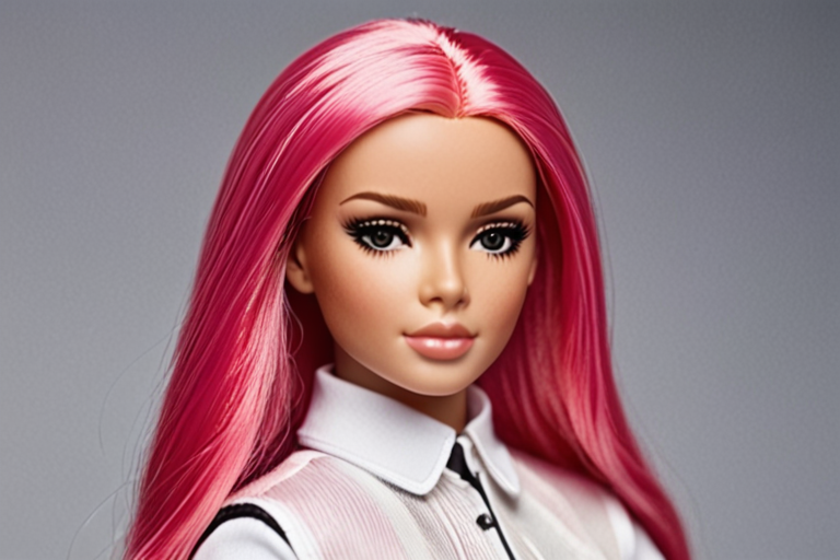Ken doll with long pink hair