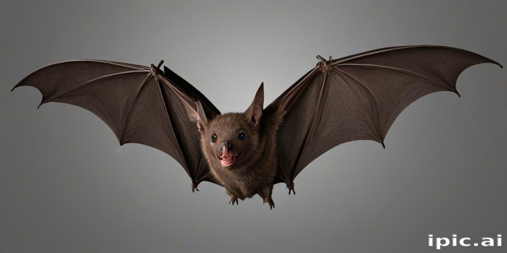A Fascinating Close-Up of a Bat in Mid-Flight with Outstretched Wings