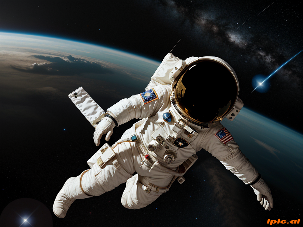 An Astronaut Floating in Space Amidst Stars and Earth Below
