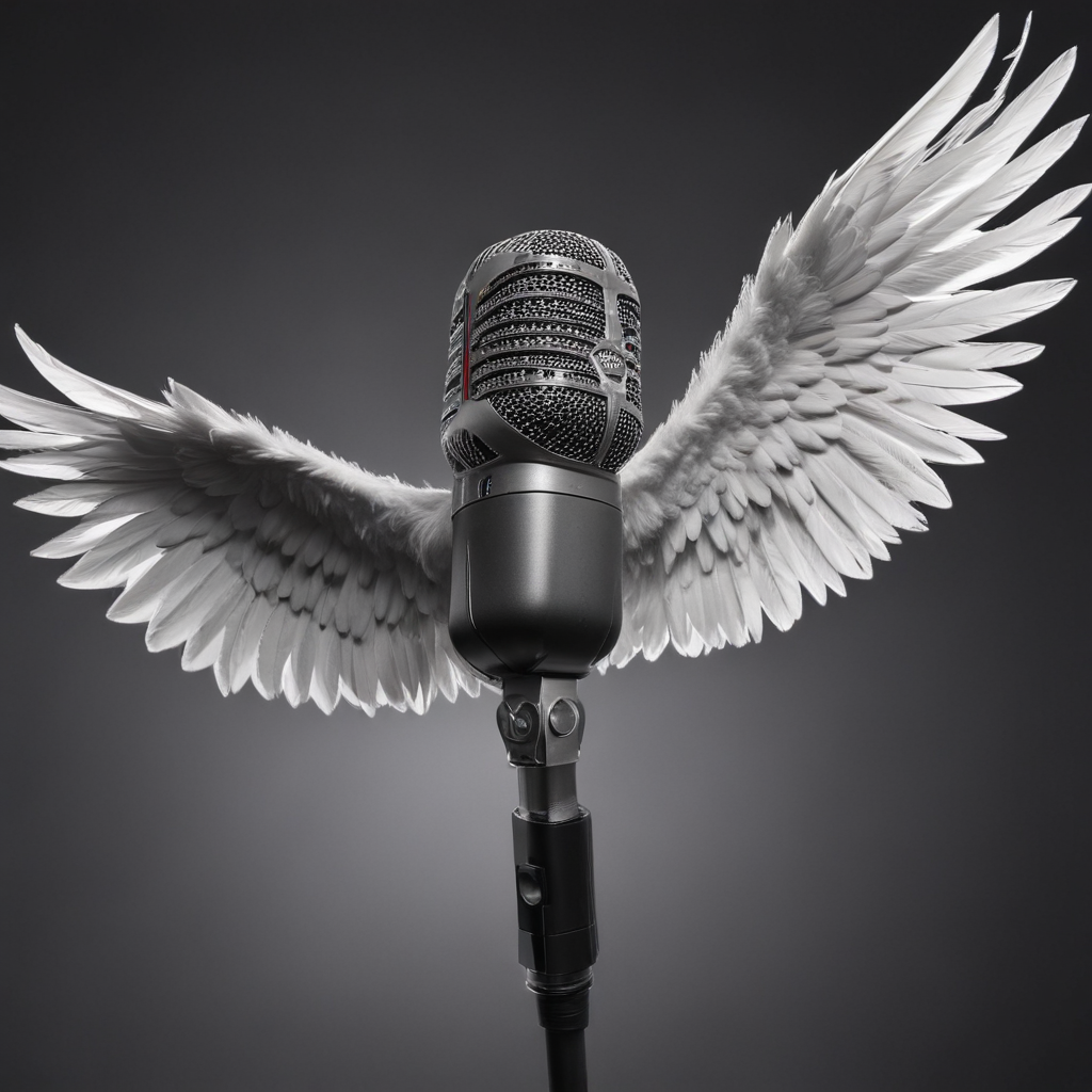 Microphone with wings flying