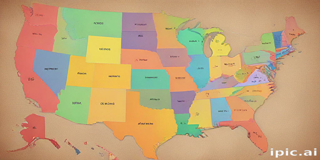 Colorful Map of the United States Highlighting Each State's Unique Features