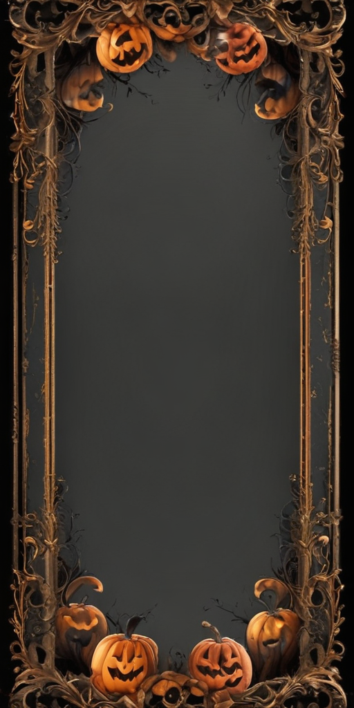 Ornate Halloween Frame Featuring Carved Pumpkins and Spooky Decorations