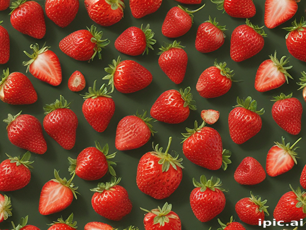 A Vibrant Array of Fresh Strawberries Spread Across a Dark Green ...