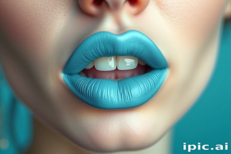 Close-Up of Glossy Turquoise Lips with a Bold Makeup Statement